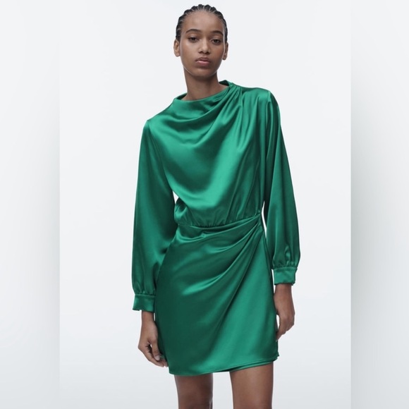 Zara | Dresses | Zara Green Satin Effect Mini Dress Nwt | Poshmark